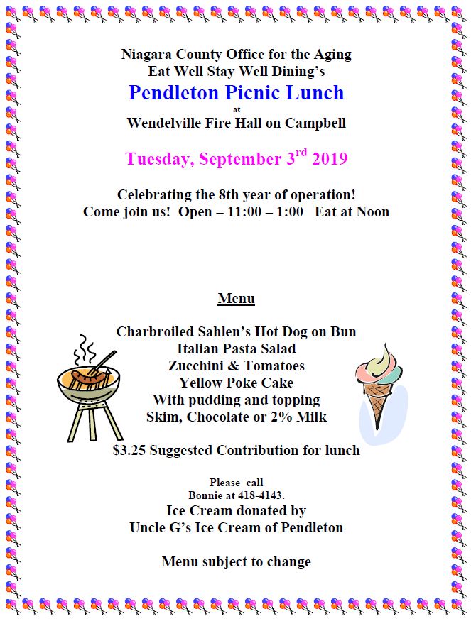 NC Office for the Aging "Eat Well Stay Well" Pendleton Picnic Lunch ...